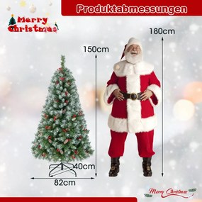 Costway 150 cm Umělý vánoční stromeček se světly, sněhem a šiškami a červenými