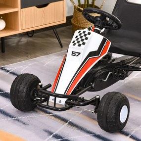 HOMCOM Motokára pro děti šlapací auto s pedály a brzdami 104x66x57cm z oceli pro děti od 3 do 8 let v bílé barvě | Aosom.de