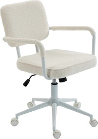 HOMCOM Kancelářská židle z beránkového fleecu, otočná židle s 360° otočnou funkcí, naklápěcí funkcí, výškově nastavitelná, s PU kolečky, krémově bílá