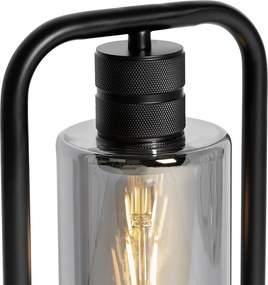 Moderní stolní lampa černá s kouřovým sklem - Stavelot