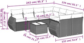 9dílná zahradní sedací souprava s poduškami černá polyratan 3253492
