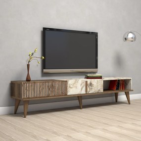 Hanah Home TV stolek Milan - Walnut, White Marble, Ořech, Bílá