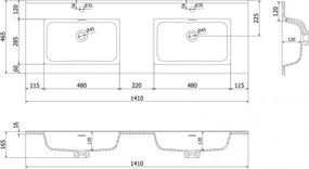 Mexen Otis, dvojité umyvadlo zapuštěné do desky 141 × 46,5 cm, bílá matná, 25181401D