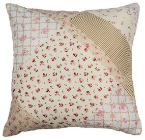 Béžový patchwork povlak na polštář s drobnými květy Selma M – 40x40 cm