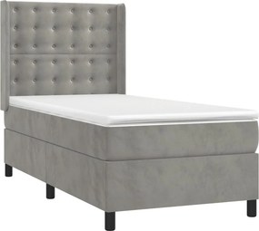 Box spring postel s matrací a LED světle šedá 80 x 200 cm samet 3139769