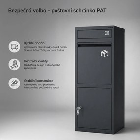Kovová schránka na balíky a dopisy, venkovní, uzamykatelná, antracitová: Paczkobox PAT