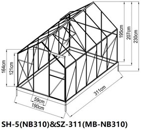 Skleník BestBerg SH-4 / 4,8 m² / 250 x 190 x 195 cm / stříbrná