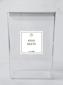 KÁVA MLETÁ – bílá samolepka na dózu, základní písmo, 5 × 5 cm | DomaLEP