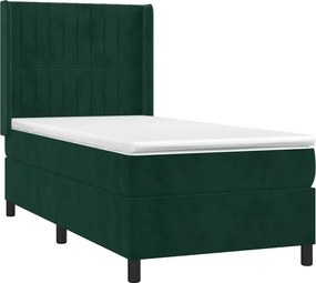 Box spring postel s matrací a LED tmavě zelená 90x190 cm samet 3139658