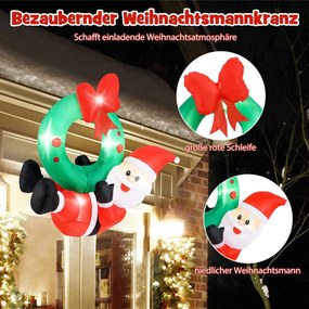 Costway 120 CM nafukovací dekorace Vánoční LED Santa Claus s věncem Vánoční