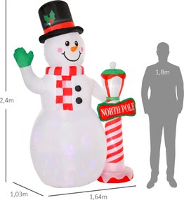 HOMCOM Vánoční dekorace, nafukovací sněhulák, 2,4 m, LED osvětlení, ventilátor, bílá