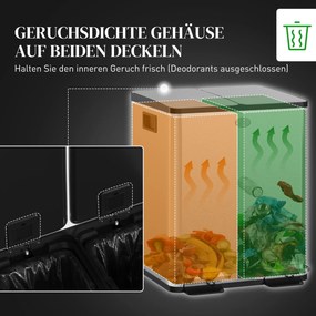 2 x 20litrové dvojité odpadkové koše, otevírání pomocí pedálu, snadné čištění, nerezová ocel, plast, stříbrná barva
