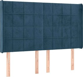 Čelo postele s LED tmavě modré 147 x 16 x 118/128 cm samet 3124100