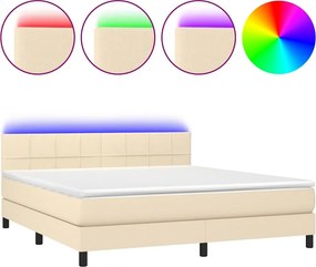 Box spring postel s matrací a LED krémová 160x200 cm textil 3133170