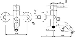 Sapho, MINIMAL nástěnná vanová baterie, nerez, MI010