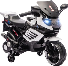 AIYAPLAY 6V elektrická motorka pro děti s odnímatelnými pomocnými koly, světlomety a hudbou, věk 18-36 měsíců, bílá