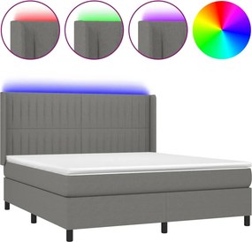Box spring postel s matrací a LED tmavě šedá 160x200 cm textil 3138486