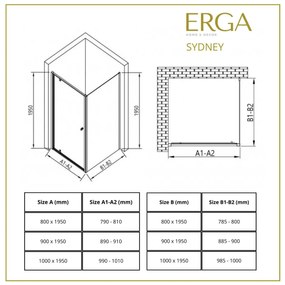 Erga Sydney, sprchový kout s 1-křídlými dveřmi 100(dveře) x 80(stěna) x 195 cm, 6mm čiré sklo, chromový profil, ERG-V02-SYDNEY-D100G080-CR