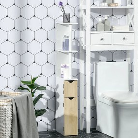Kleankin koupelnový sloupek se 2 policemi a 2 skříňkami, vysoký úložný kabinet do koupelny v MDF, 15,2x29,8x118 cm, přírodní dřevo