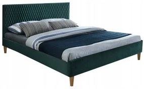 Zelená dvoulůžková postel AZURRO VELVET 160 x 200 cm