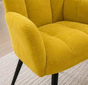 křeslo relaxační, s podnožkou, odpočinkové, ušák, kov/samet, 98x63x69 cm, černá/hořčicově žlutá, Dekorino KR20260019