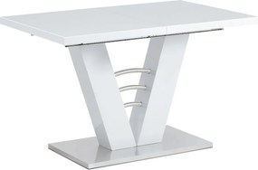 Autronic Rozkládací jídelní stůl 120+40x80 cm, bílý lesk / broušený nerez HT-510 WT