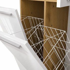 Koupelnový sloupek se 2 koši na prádlo NEL 2K DD bílý lesk/dub artisan