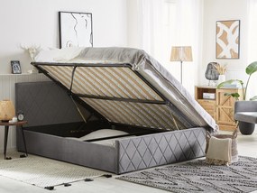 Sametová postel s úložným prostorem 160 x 200 cm šedá ROCHEFORT Beliani