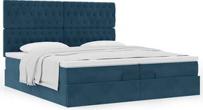 Osmanský rám postele s matrací tmavě modrý 200x200cm samet 3313569