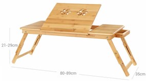 SONGMICS Stolek pod notebook bambusový, odvětrávání, úložný šuplík, šířka 89 cm