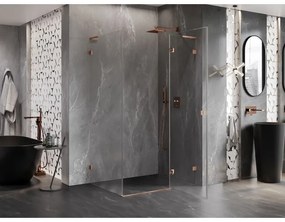 Mexen Lunar, L pravostranný výklopný sprchový kout 85 x 80 cm, 8mm čiré sklo, profil měděná matná, 834L-085-080-65-00-P