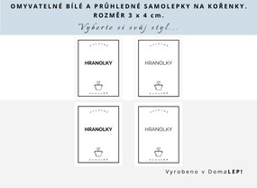 HRANOLKY - Samolepka na kořenky 3 x 4 cm - DomaLEP varianta: BÍLÁ - tučné písmo