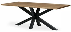 Jídelní stůl 200x100 masiv dub přírodní hrana kovová noha Spyder, černý lak DS-S200 DUB