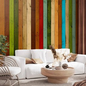 Fototapeta Dřevěná duha - vzor malovaných barevných svislých dřevěných prken