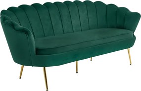 Tempo Kondela Luxusní pohovka, 3-sed, smaragdová Velvet látka / chrom zlatý, styl Art-deco, NOBLIN
