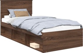Rám postele s čelo Hnědý dub 90 x 200 cm Masivní borové dřevo 3410651