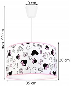 Dětské závěsné svítidlo MINNIE, 1x textilní stínítko se vzorem, (fi 35cm)