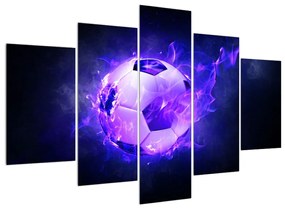 Obraz fotbalového míče v modrém ohni (150x105 cm)