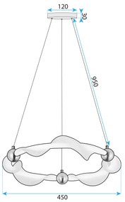 Toolight Toolight, LED závěsné osvětlení 45cm, 29W, 2500lm, 4000K, G010-CP, zlatá-bílá, OSW-06317