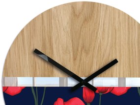 Dřevěné nástěnné hodiny Máky 33 cm dub přírodní/červené