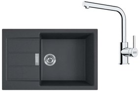 Franke - Kuchyňský set T116Č, tectonitový dřez S2D 611-78 XL a baterie FS 3230.031, černá/chrom 143.0687.353