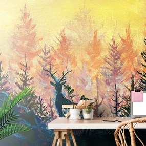 Samolepící tapeta umělecká lesní malba - 300x200 cm