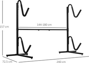 SPORTNOW Držák na 2 kajaky, surfová prkna, pádla na stání, kovový rám, nastavitelná šířka 144-180 cm