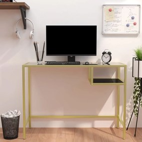Pc Stůl Průhledný 100 X 36 X 74 Cm Tvrzené Sklo - černý mramor a zlatá