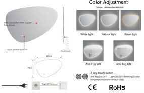 Erga Amelia, asymetrické LED zrcadlo 120x75 cm, 3 barvy světla, zadní osvětlení, ERG-V01-407-1275-00