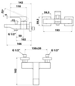 Sapho Sapho, FORATA nástěnná vanová baterie, černá mat