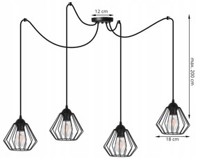 Závěsné svítidlo Nuvola Spider 3, 4x drátěné stínítko (výběr ze 2 barev)