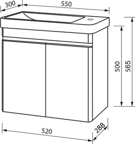 Lavedo Vivace White Mini Air 55 koupelnová skříňka s umyvadlem, lesk