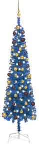 Úzký vánoční stromek s LED a sadou koulí modrý 210 cm,  3078037 HangarStore.cz