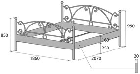 Nábytek ATIKA s.r.o. Kovová postel WENEZIE Povrchová úprava: stříbrná RAL 9006, Rozměr: 160 x 200 cm